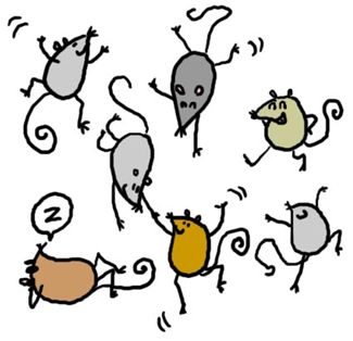 The nice mice in Mike's house aren't resting at this time.