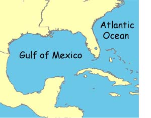 Where are the Atlantic and Gulf coastlines on the map?