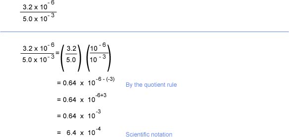 Express the quotient of the numbers below in scientific notation.